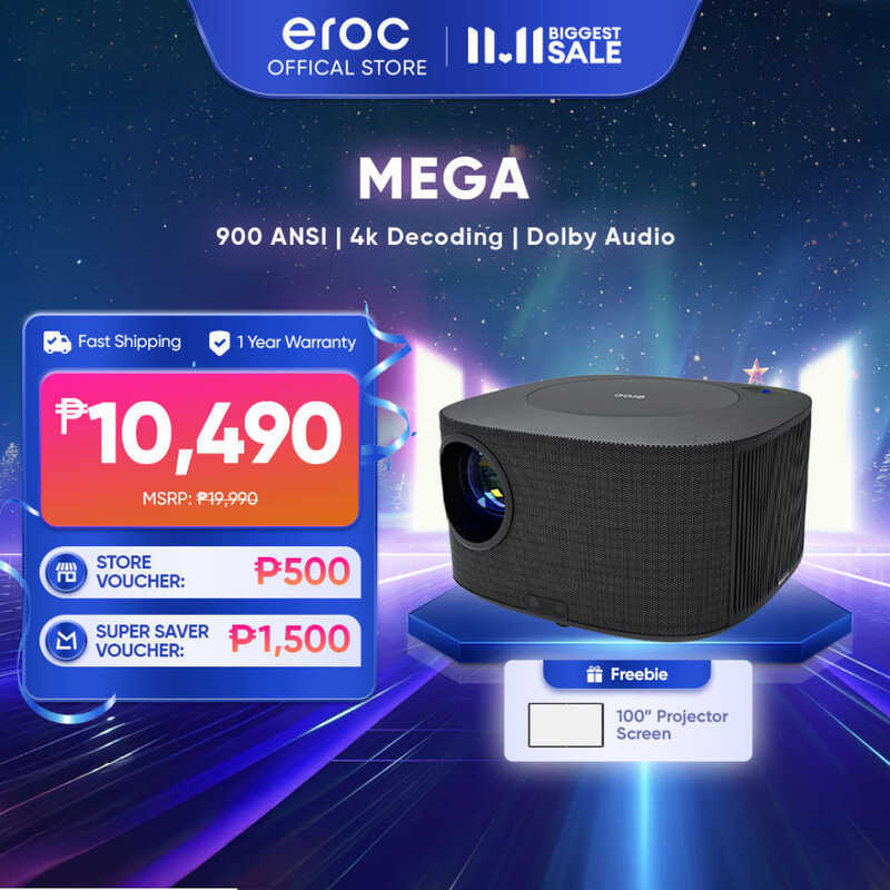 Eroc Mega Projector Auto Focus 900 ANSI Bluetooth Speaker & Dolby Audio ...