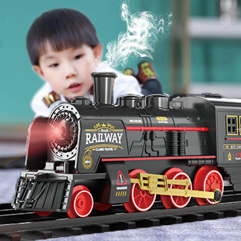 Train Toys with Spray Music Railway Big Classical Train Set With Track ...