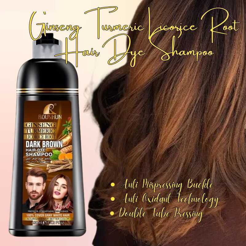 Roushun Ginseng Turmeric Licorice Root Hair Dye Shampoo ( DARK BROWN ...