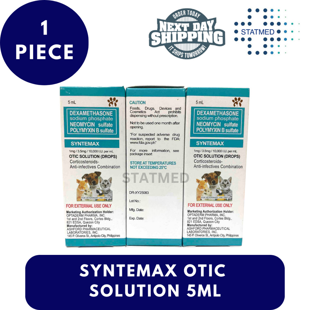 Syntemax Otic Solution Ear Drops & Eye Drops 5mL Poly Neo Dexa For Pets ...