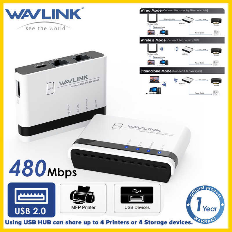 Wavlink Wireless USB Printer Server With 10/100Mbps Lan/Bridge Print ...