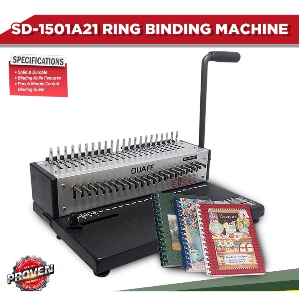 QUAFF Ring Binding Machine SD-1501A / Comb Binding Machine (with adjustable punching holes space ...