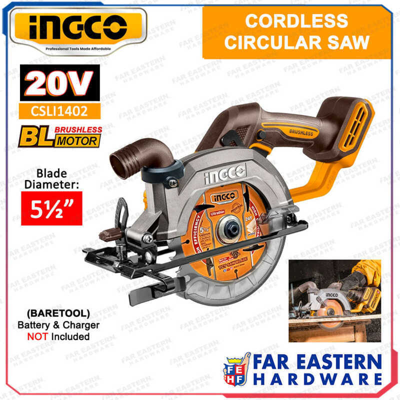 INGCO Cordless Brushless Circular Saw 5-1/2" 20V Csli1402 INPTCL 7B8 ...