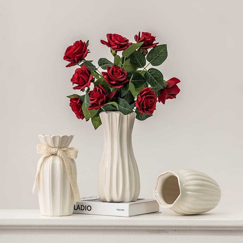 European Style Rose Flower Arrangement Vase White Simple Ceramic Flower ...