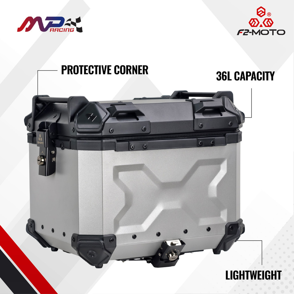 Combo F2-MOTO Top Box 36L Aluminium X Side Open Box + F2 Rack Lipat ...
