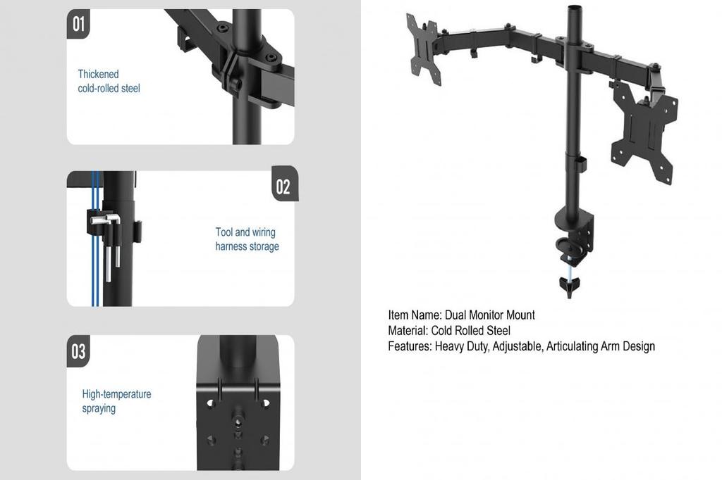 Desk Mount with Articulating Arm Cable Management Monitor Mount Dual ...