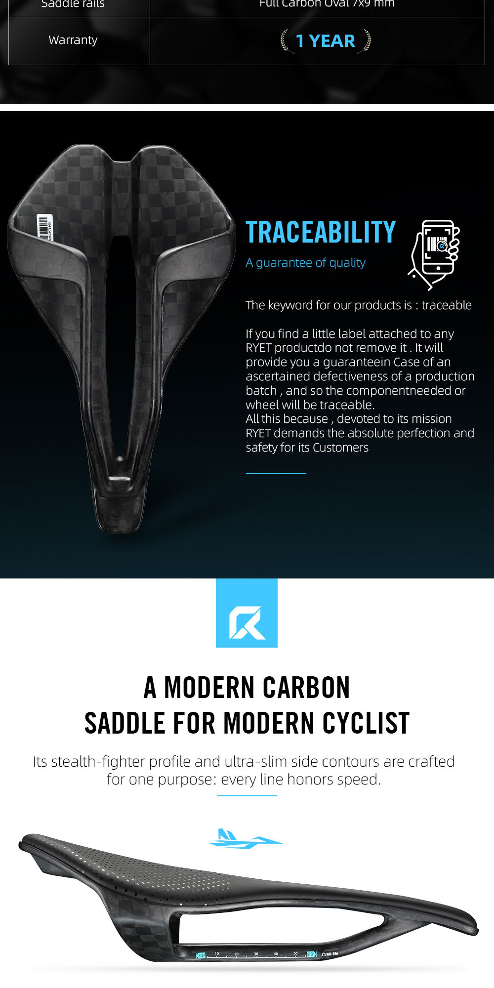 2025 RYET Ultra Lightweight 97g Full Carbon Bike Saddle, 3D Printed / High Density Foam for Road ...