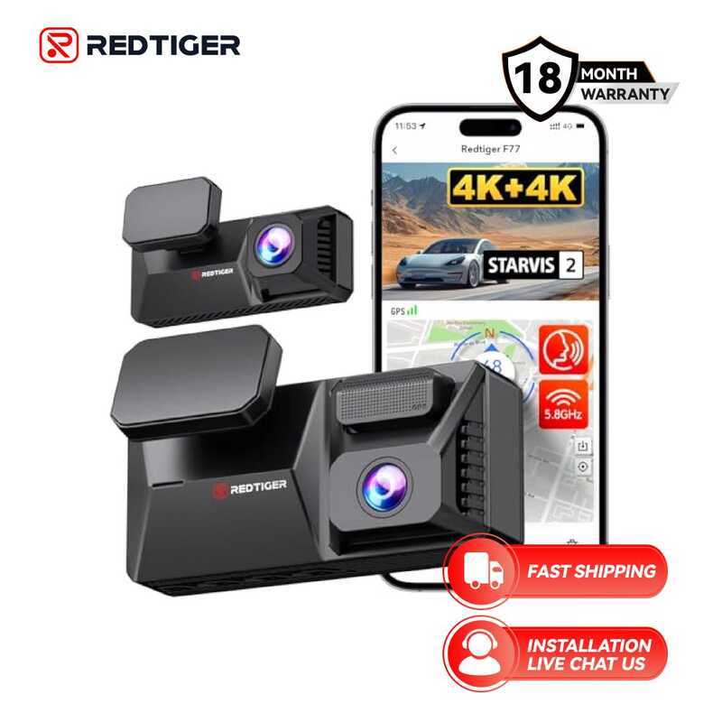 REDTIGER F77 4K+4K HDR Dash Cam Front And Rear, Dual STARVIS 2 Imx678 ...