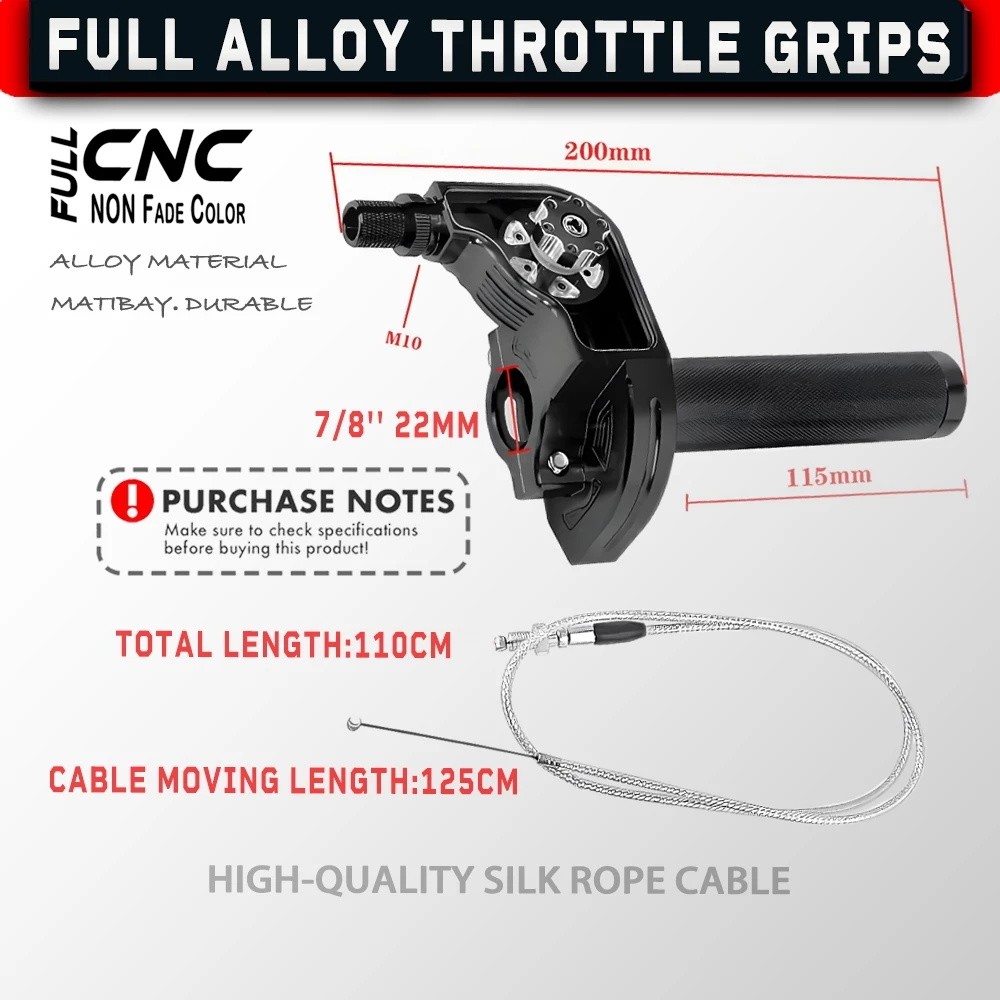 CNC Full Alloy Quick Throttle Grip V2 With 110Cm Cable Universal For 7/ ...