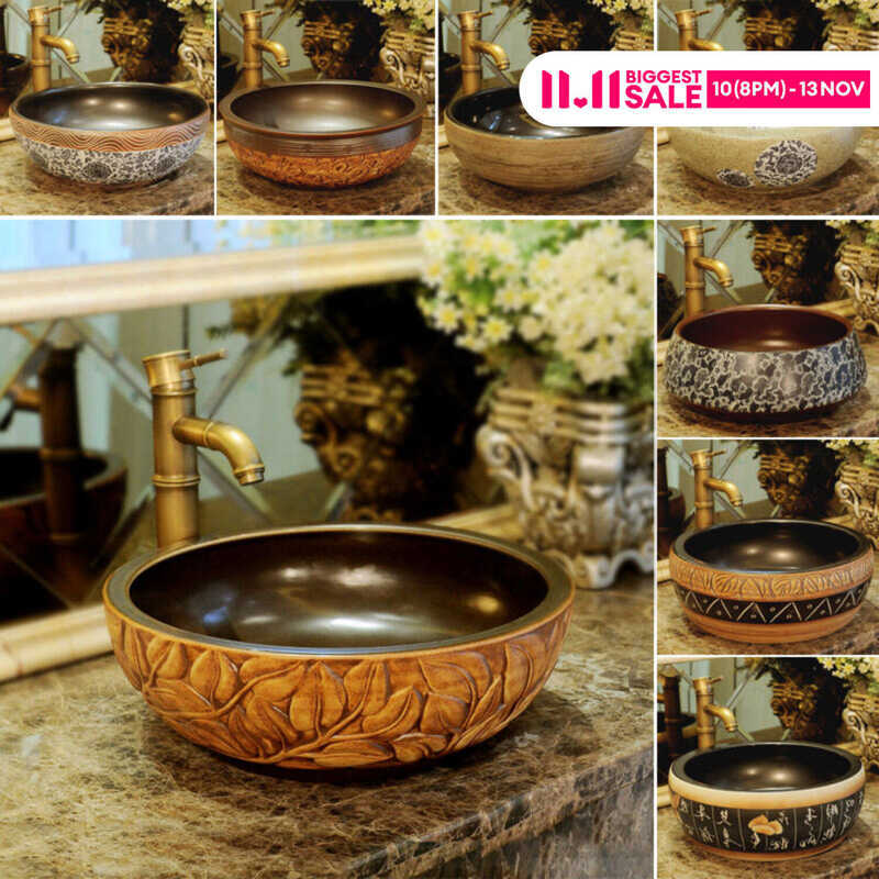 Artistic Ceramic Bathroom Sink Round Face Washing Bowl Vintage Style ...