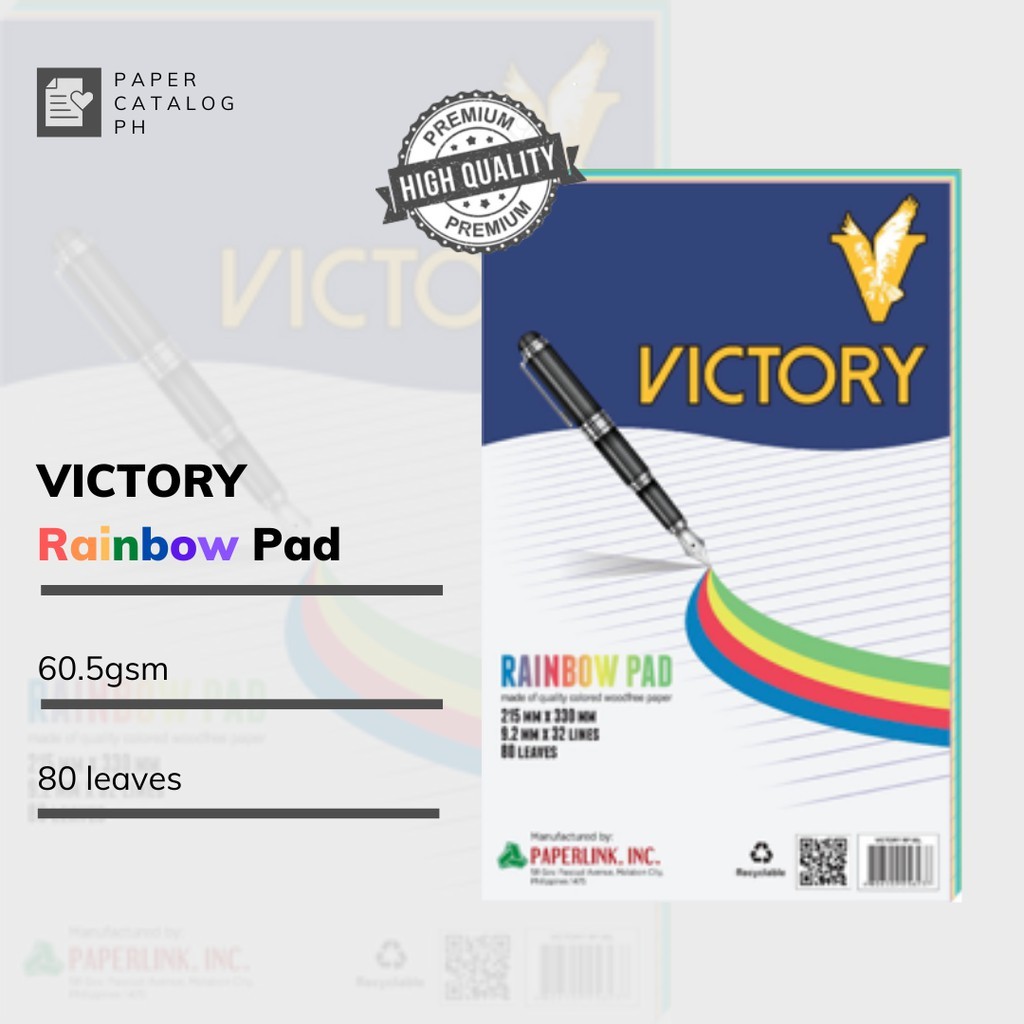 VICTORY Rainbow Colored Pad Paper (60.5gsm) (80 Leaves) | Shopee ...