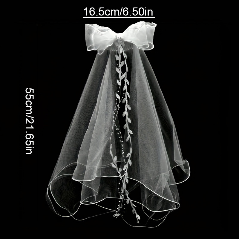 1pc White Bridal Double Edge Veil Wedding Photography Princess Bow Hair ...