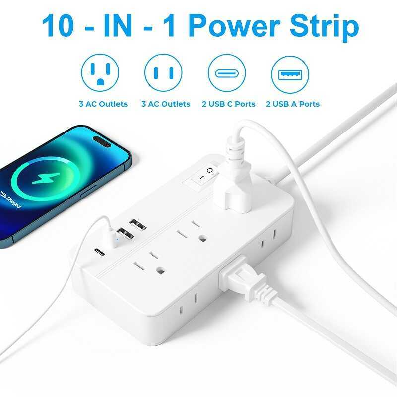 American Standard 10-in-1 Power Strip Household Anti-Surge USB-C Fast ...