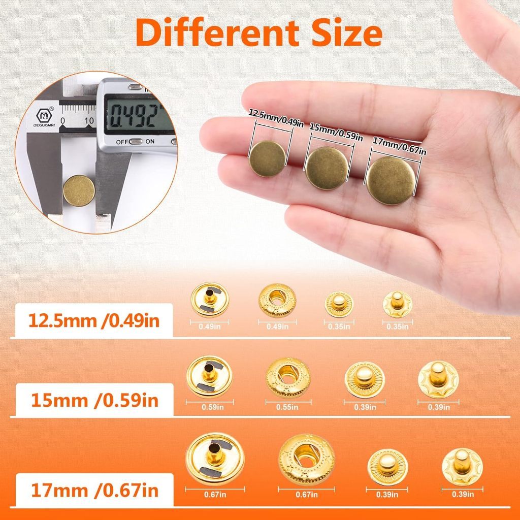 120 Set 12mm Snap Fasteners Kit With Die Punch Tool for Leather, Metal ...