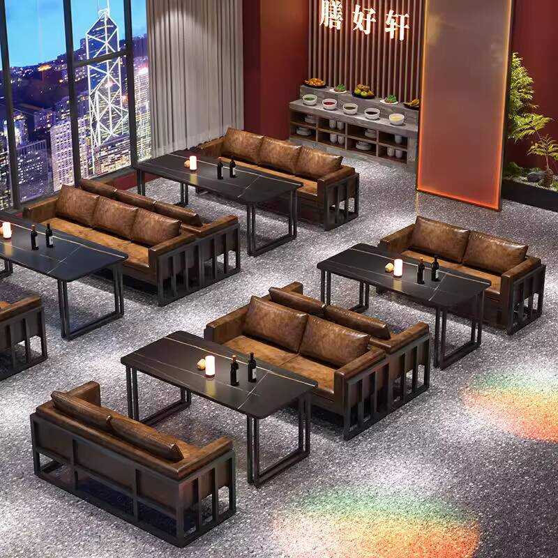 Sofa Booth Industrial Style L-Shaped Reception Commercial Bar Table and ...