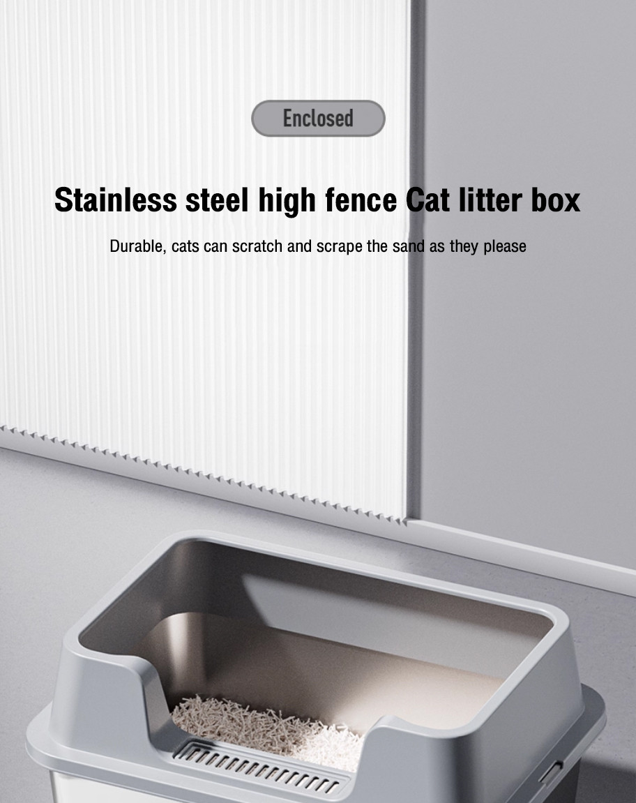 Cat Litter Box Stainless Steel Cat Toilet With Scoop Extra Large Easy ...