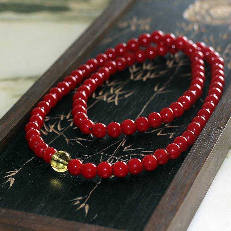 Red Fire Glazed Golden Light Prayer Beads Taoist Cultural Creative 81 ...