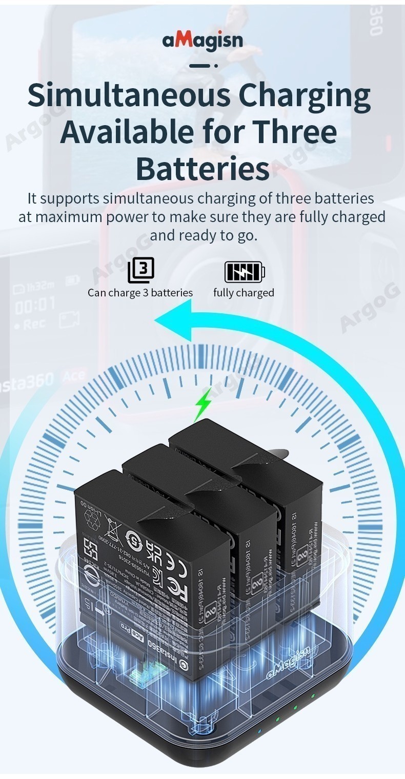 aMagisn Fast Battery Charger Hub for Insta360 Ace Pro/Ace with Micro SD ...