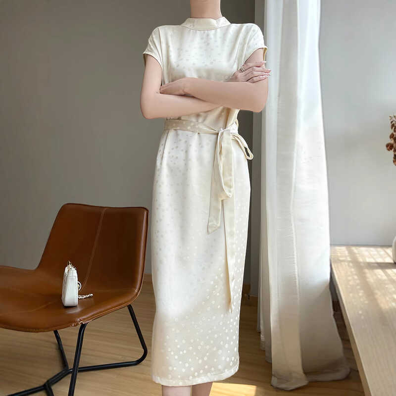 Mulberry A⭐A 2025 Silk Dress Satin High-End Polka Dot High Neck Acetate ...