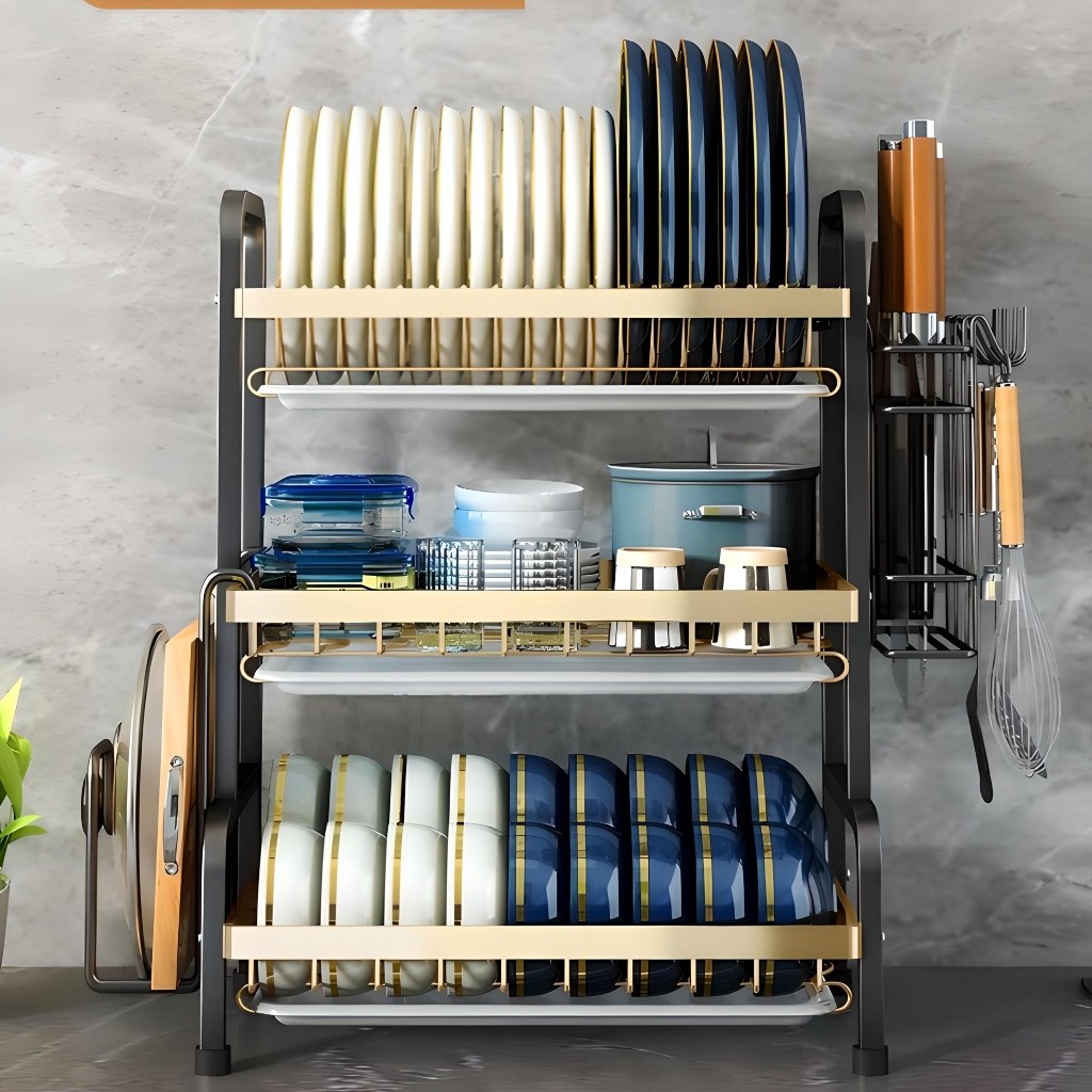 Gold&Black Dish Drying Rack Plate Organzier Kitchen Storage Rack ...