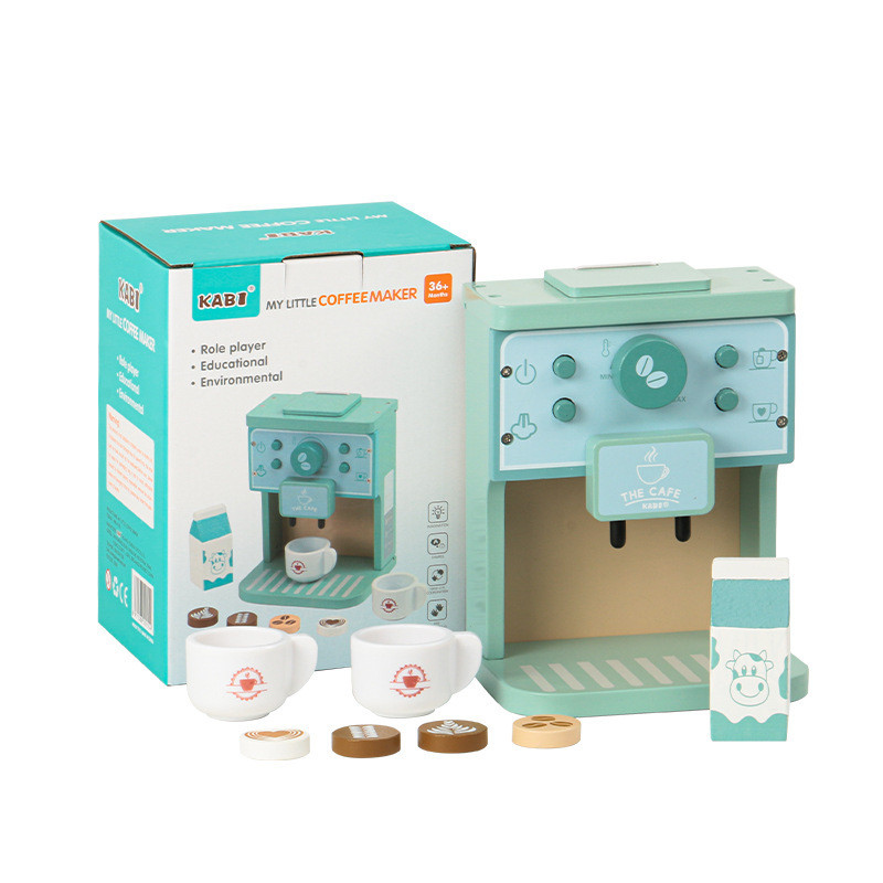 Wooden Kids Fake Coffee Machine Toy For Ages 3 To 6 Imaginative Play ...
