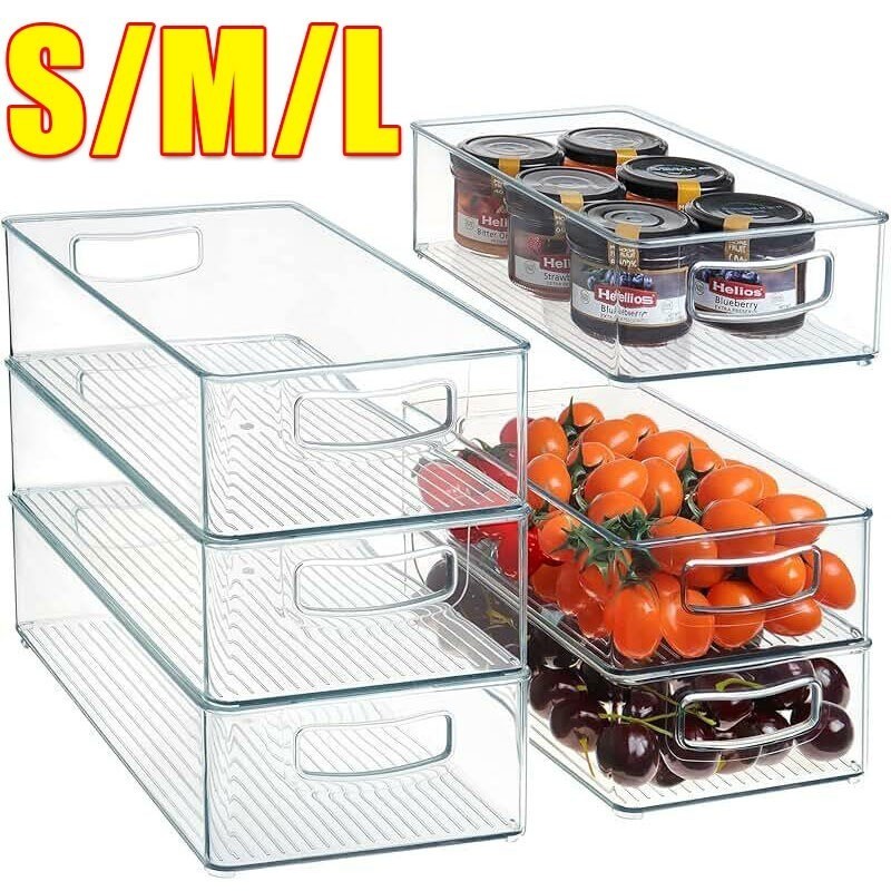 S/M/L Stackable Refrigerator Organizer Bin - Clear Kitchen Food Storage ...