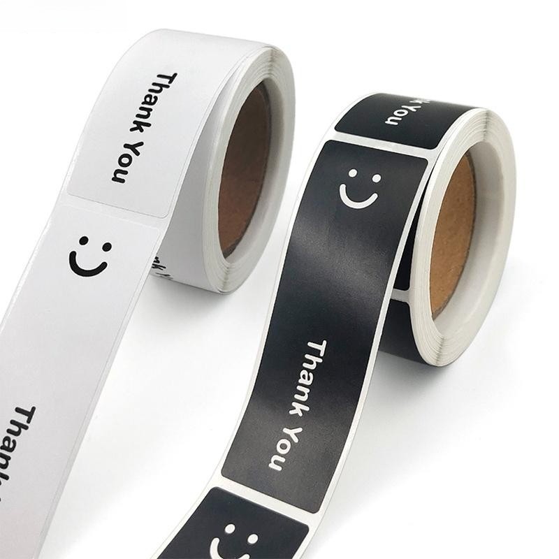 120pcs/Roll Label Sticker Smiley Face Black And White Thank You ...