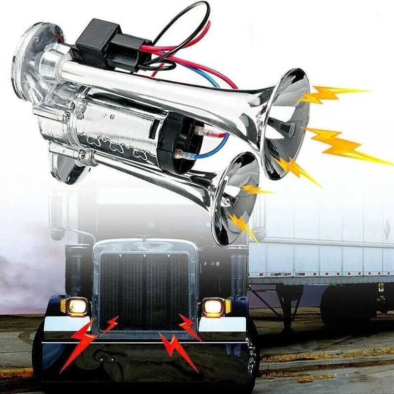 12V 600Db Air Horn Dual Tone Er Loud Dual Trumpet Horn Truck Lorry Van ...