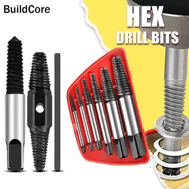 7pcs Broken Bolt Screw Extractor Remover Set Easy Out Drill Bits Tools ...