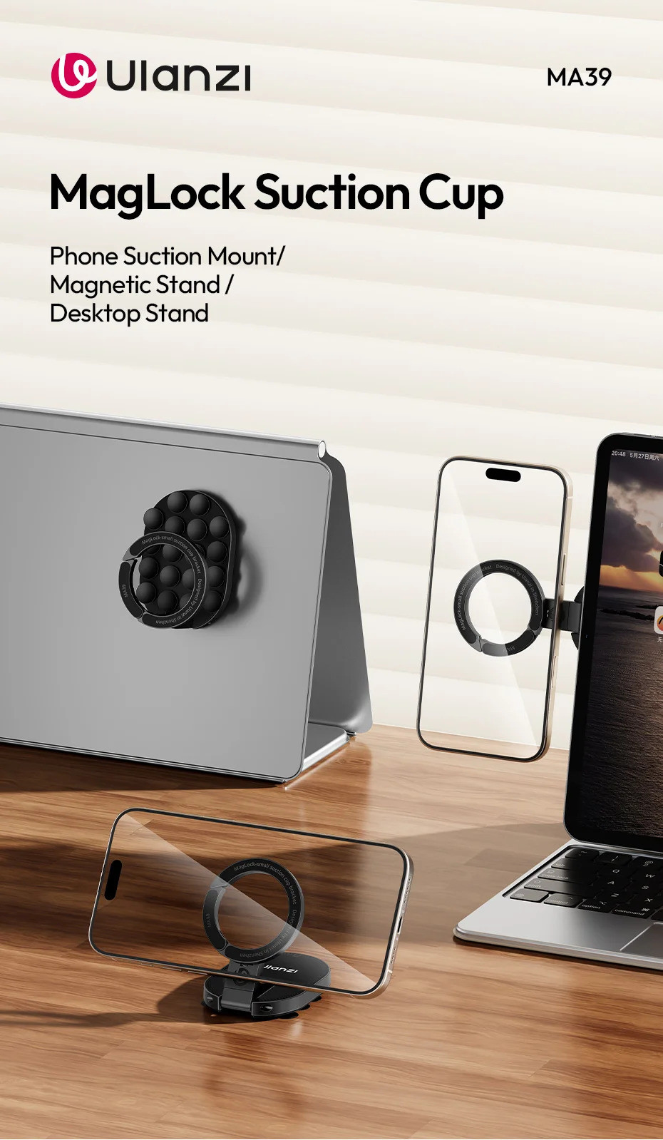 Ulanzi MA39 MagLock Suction Cup Phone Suction Mount Magnetic Phone ...