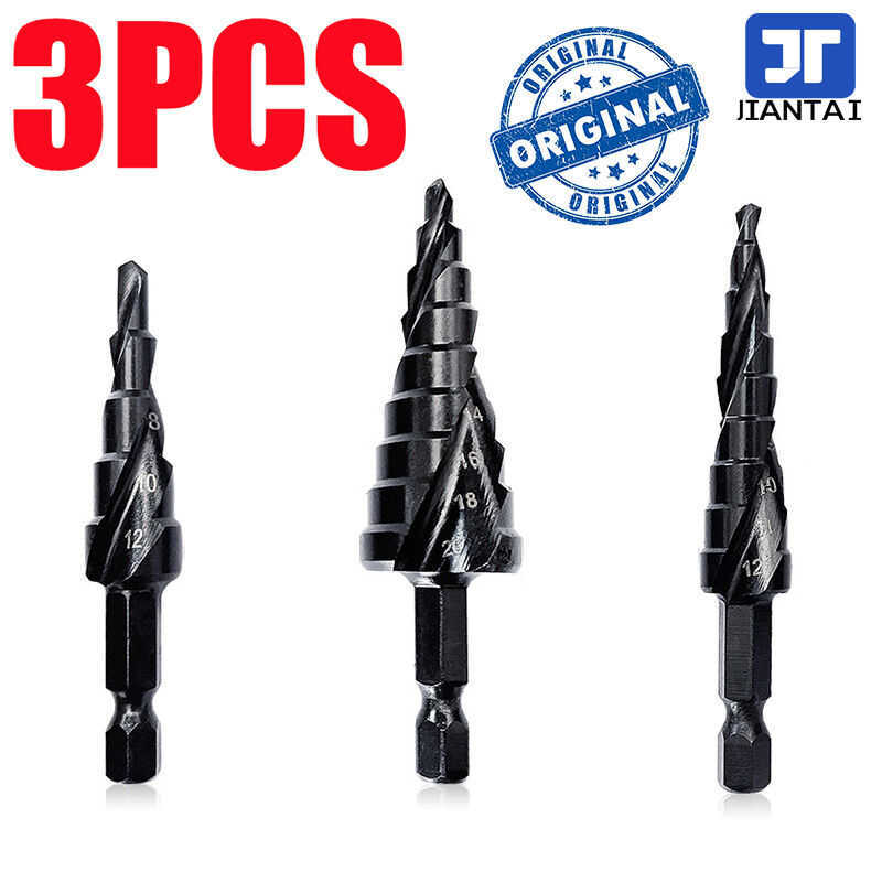 JIANTAI 3Pcs HSS Cobalt Step Drills 4-20Mm High Speed Steel Nitrogen ...
