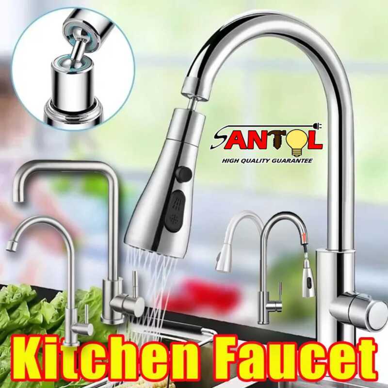 304 Stainless Steel Pull Out Kitchen Sink Water Tap Deck Mounted Mixer ...