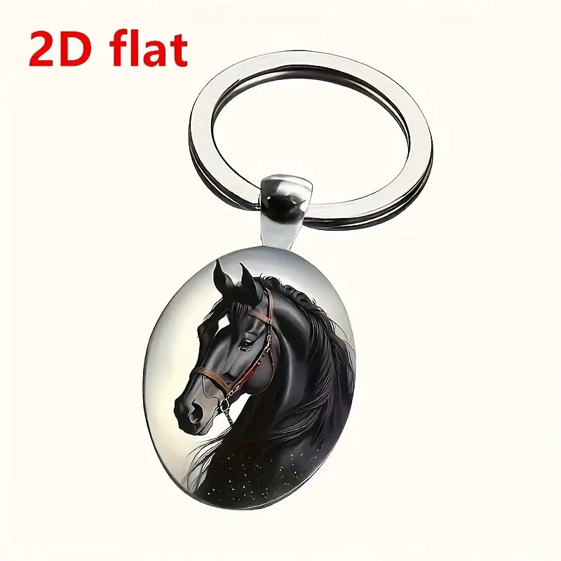 Black Horse Contemporary Metal Keychain With Glass Surface For Daily ...