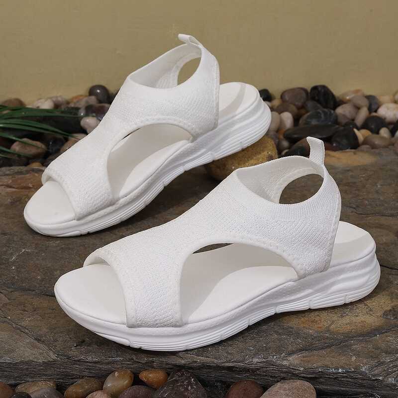 Plus Size Sandals Women 2021 Summer New Velcro Bright Diamond Beach ...