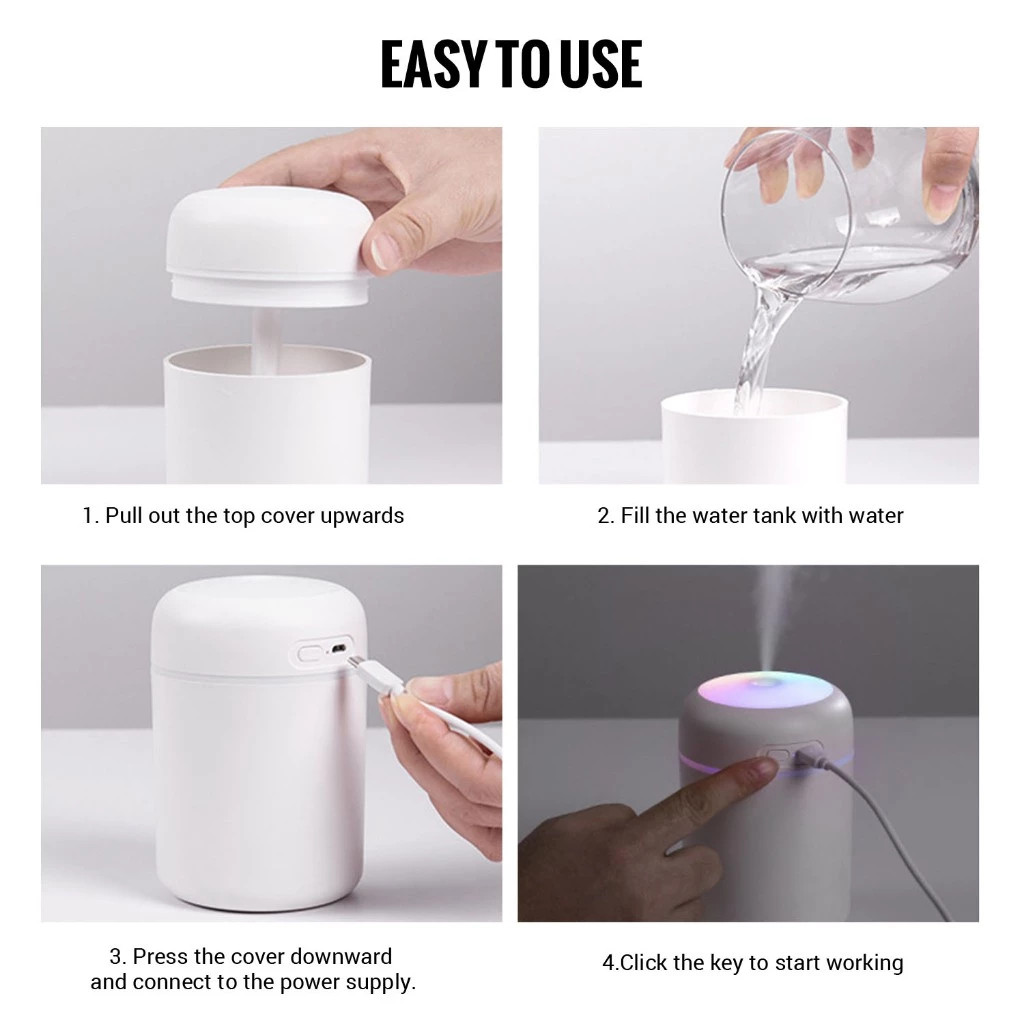 300ml Air Humidifier Purifier - RGB LED Light USB Portable Essential ...
