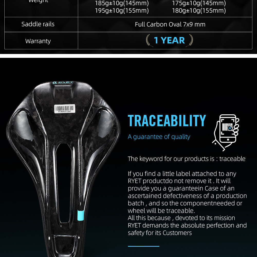 RYET Carbon Racing Saddle 3D Printed Hollow 245*135/145mm Ergonomic For ...