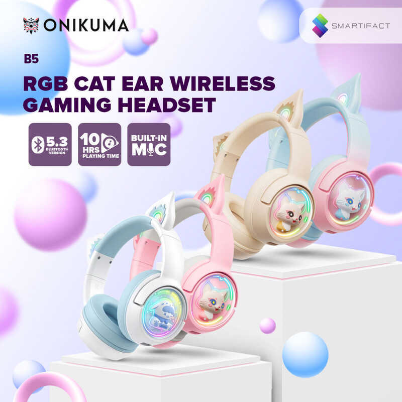 ONIKUMA B5 Cat Gaming Headsets RGB Lighting Head-Mounted Headphones ...