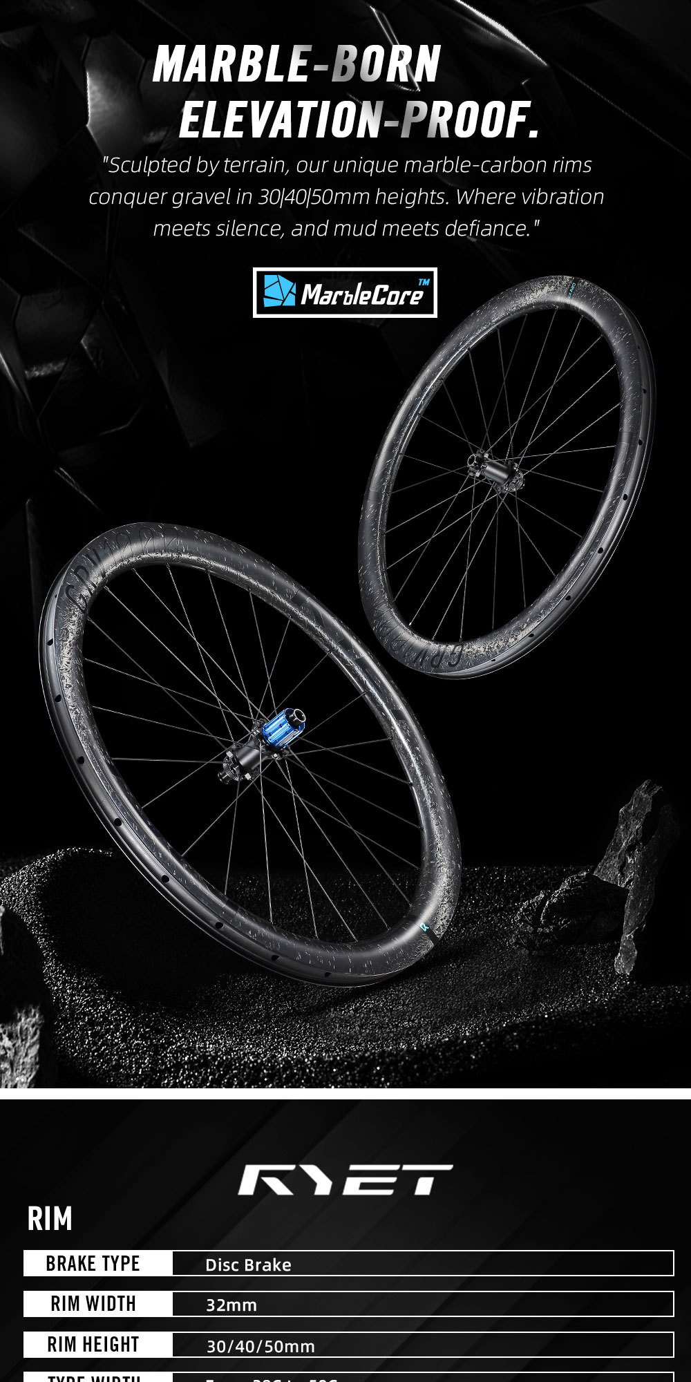 RYET 1280g Gravel Carbon Wheelset 52T Ceramic Ratchet Hub Pillar ...