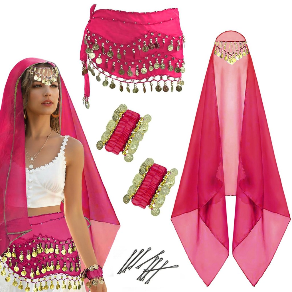 Belly Dance Performance Costume Set Hair Accessories Veil+128Waist ...