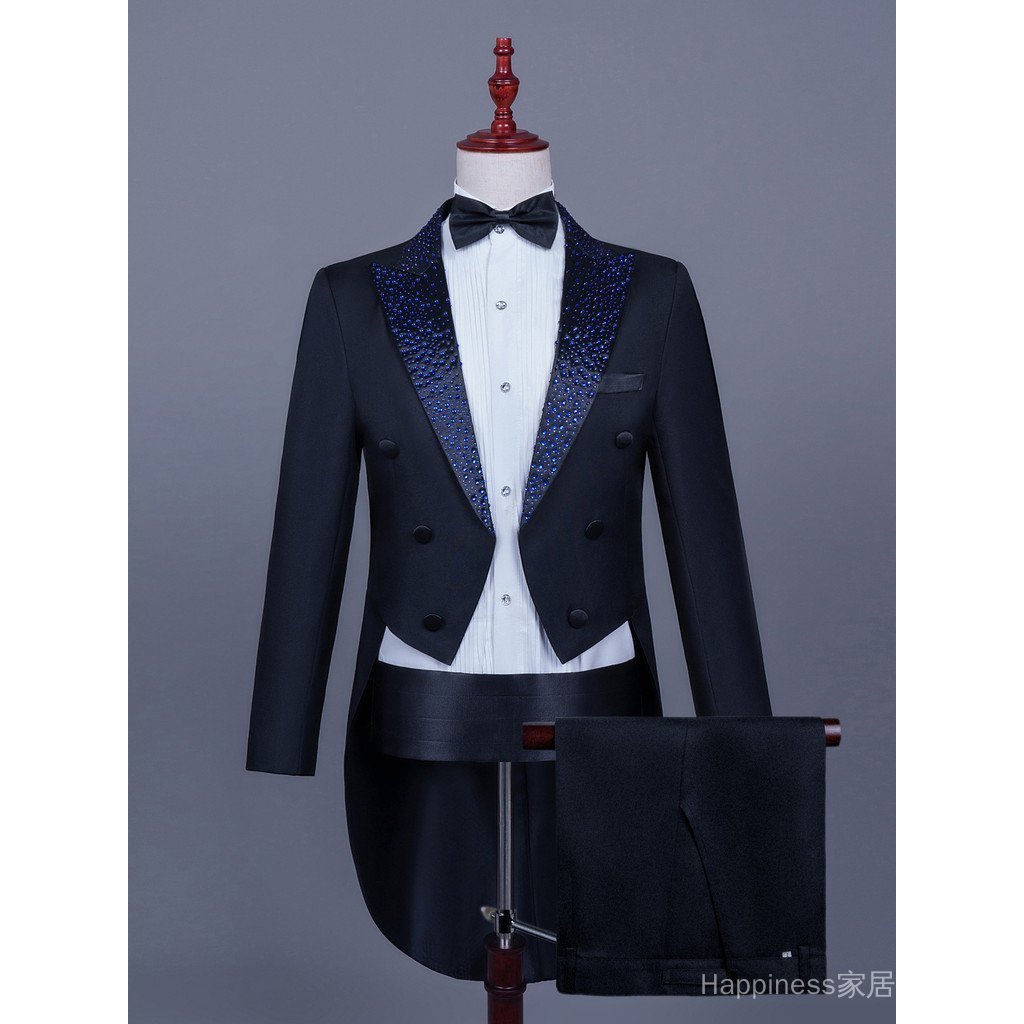 24Hourly Delivery Men's Collar Rhinestone Tuxedo Black and White ...