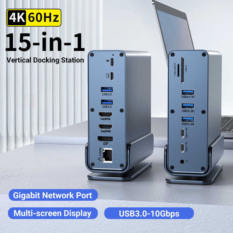 In 1 15 Usb-C Docking Station 4K HD Vertical Hub With Triple Monitor ...