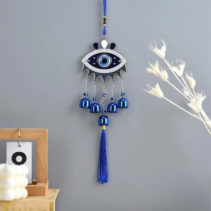 Travimo Evil Eye Wind Chime Blue Glass Wall Hanging Handmade Outdoor ...
