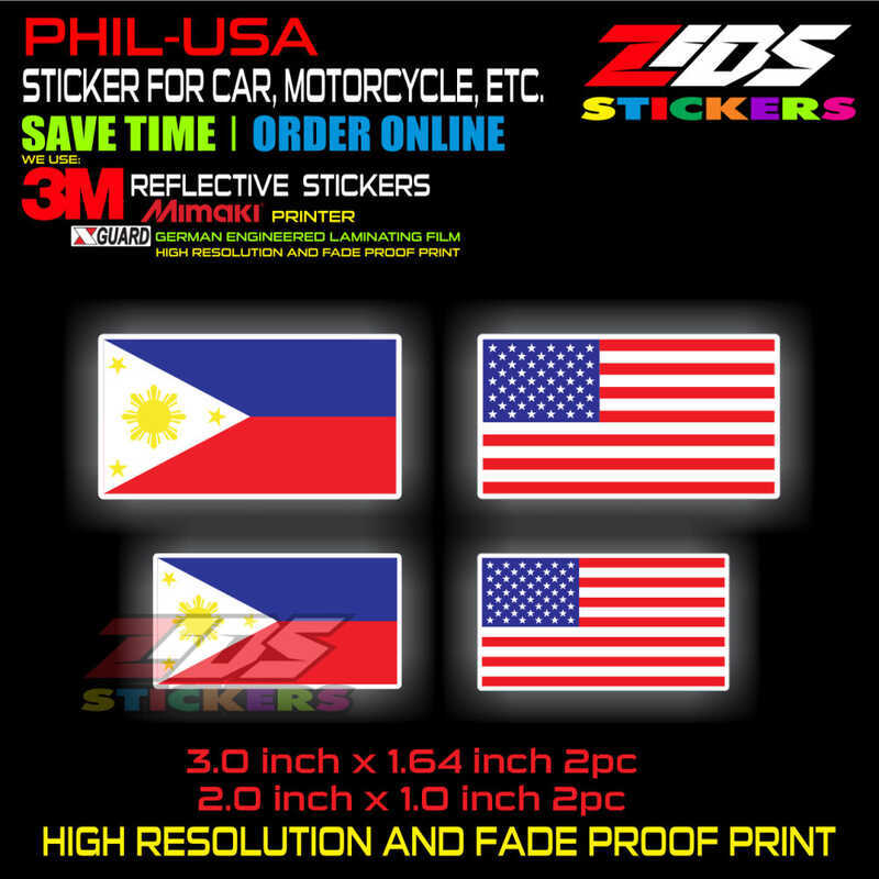 Philippine Usa Flag 3M Reflective Printed Laminated Sticker For Cars ...