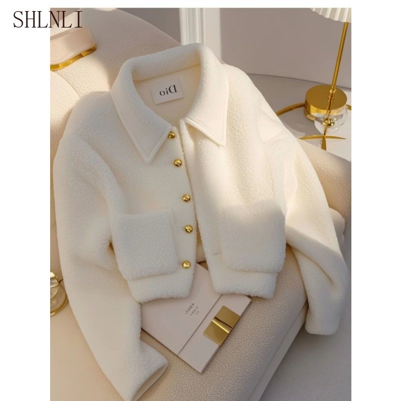 Autumn Winter Women's White Imitation Lamb Fur Coat Korean Style ...