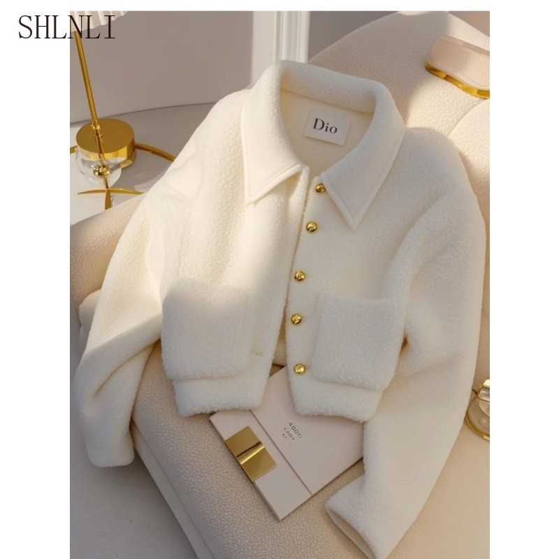 Autumn Winter Women's White Imitation Lamb Fur Coat Korean Style ...