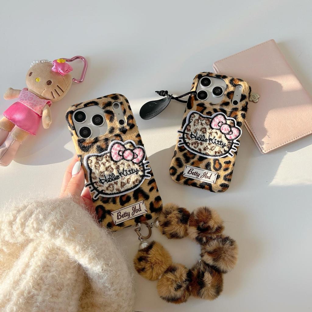 Embroidery HELLO KITTY Cat Plush Casing FOR IPHONE 17 16 15 14 13 ...