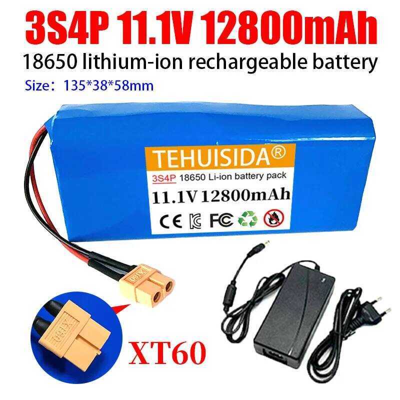 11.1V B 3S4p 12800Mah 12.6V 18650 Li-Ion Rechargeable Battery Pack BMS ...