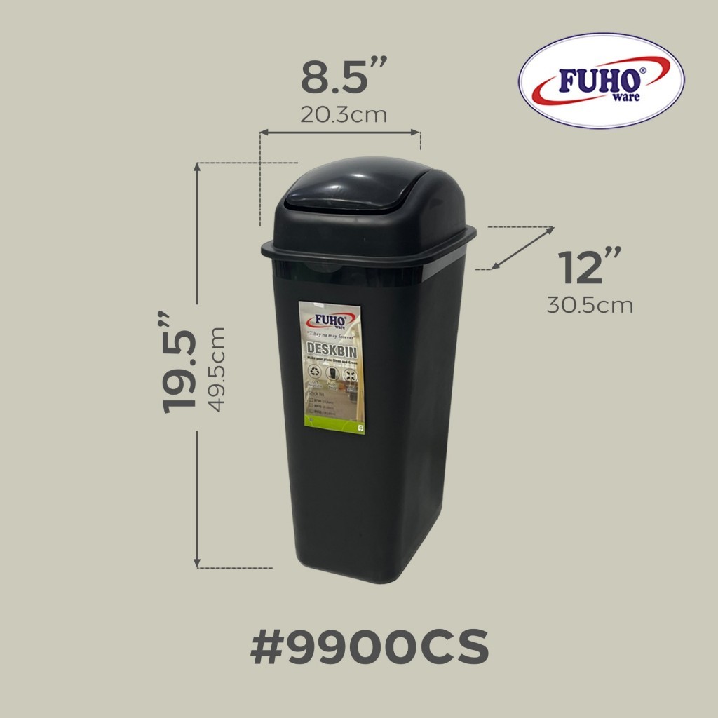 FUHO Trash Bin with Swing Cover, 16 Liters, #9900CS. 1 pc. Waste Basket ...