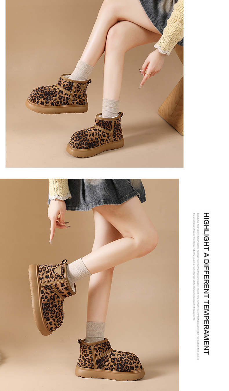 Leopard Print Snow Boots with Fleece Lining - Thick Soles to Keep Your ...