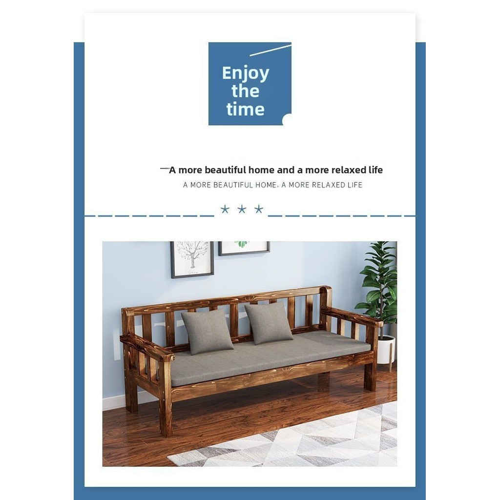 Wooden bench solid wood sofa set small apartment wooden three-seat ...